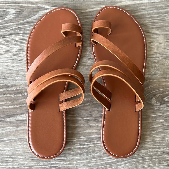 Shoes | Toe Ring Design Thin Strap Sandals Size 7 Brown Color | Poshmark